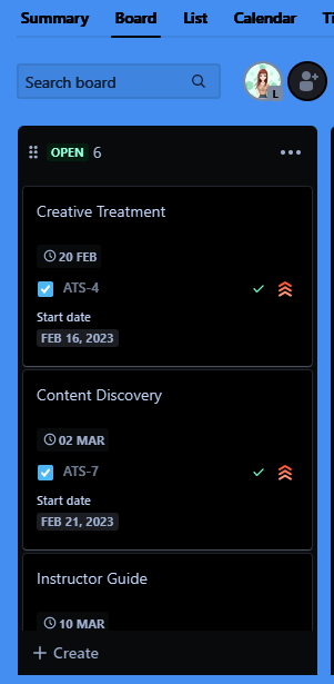 Team Managed Project List 
