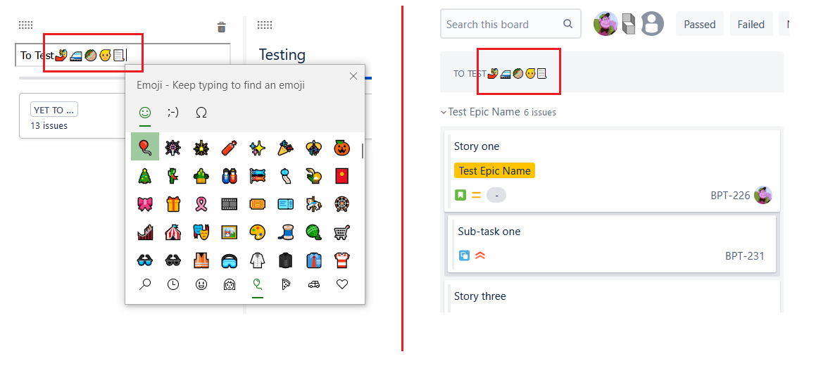 Emojis in board columns