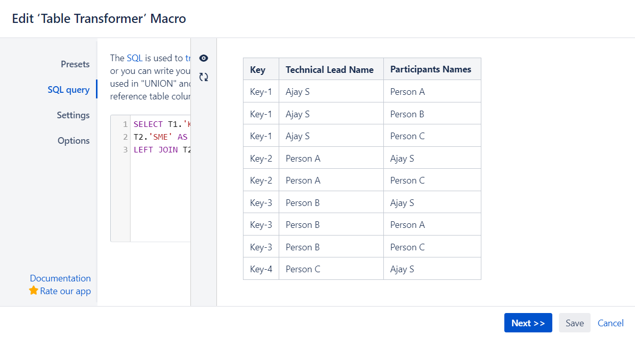 Table Transformer Sql Query For Display Data 
