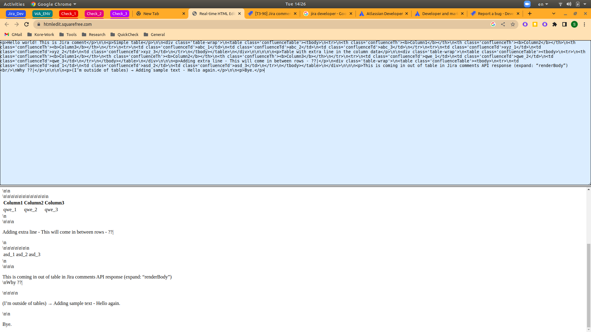 Jira Comments - Table is not rendering properly if...