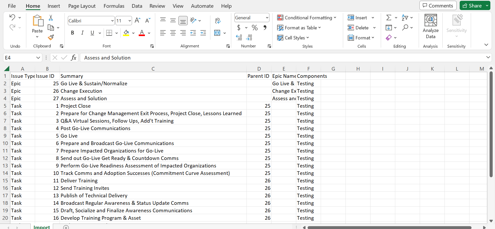 Solved: csv import: import to issue under epic
