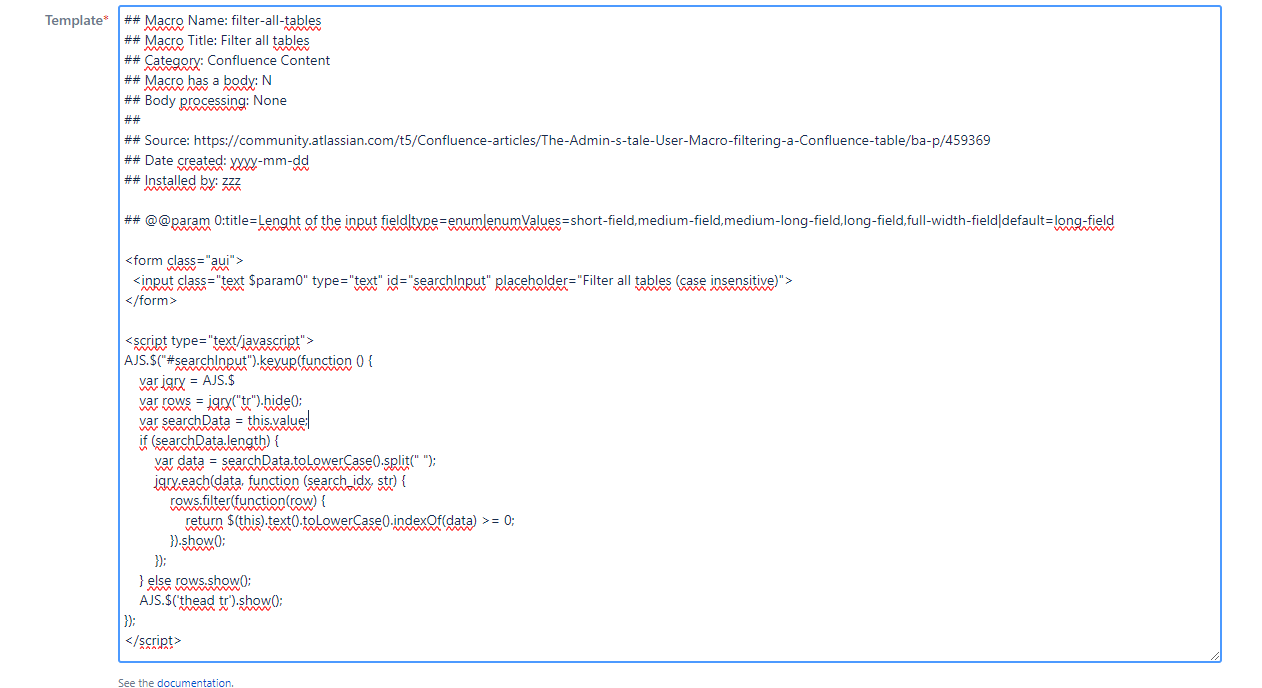 Implementing a User Macro filtering a Confluence table