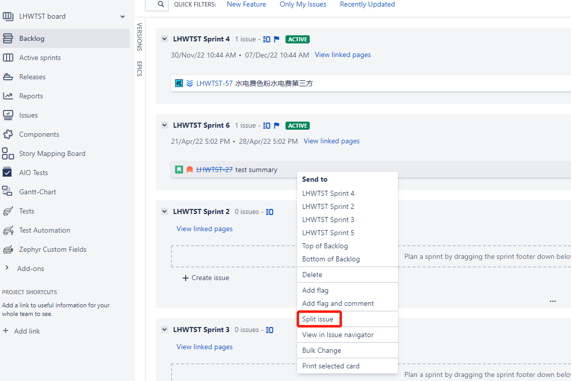 Question about Jira split issue function