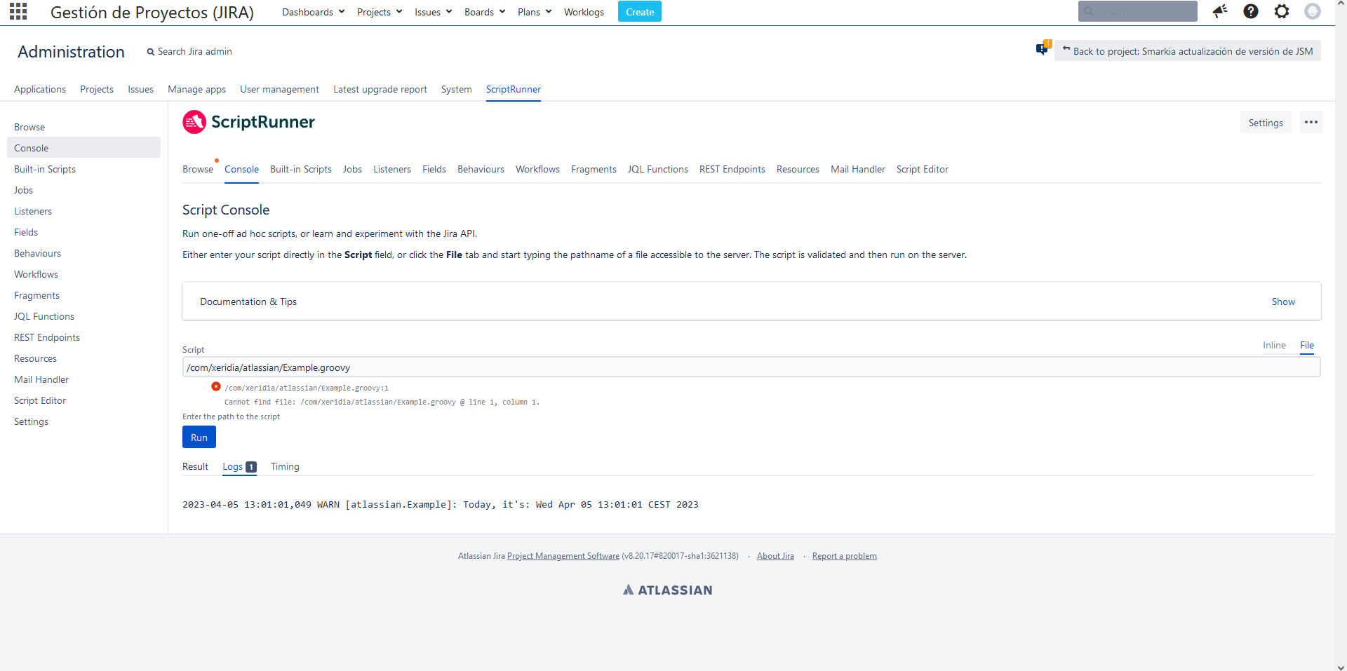 Scriptrunner Script Plugin Not Fully Working