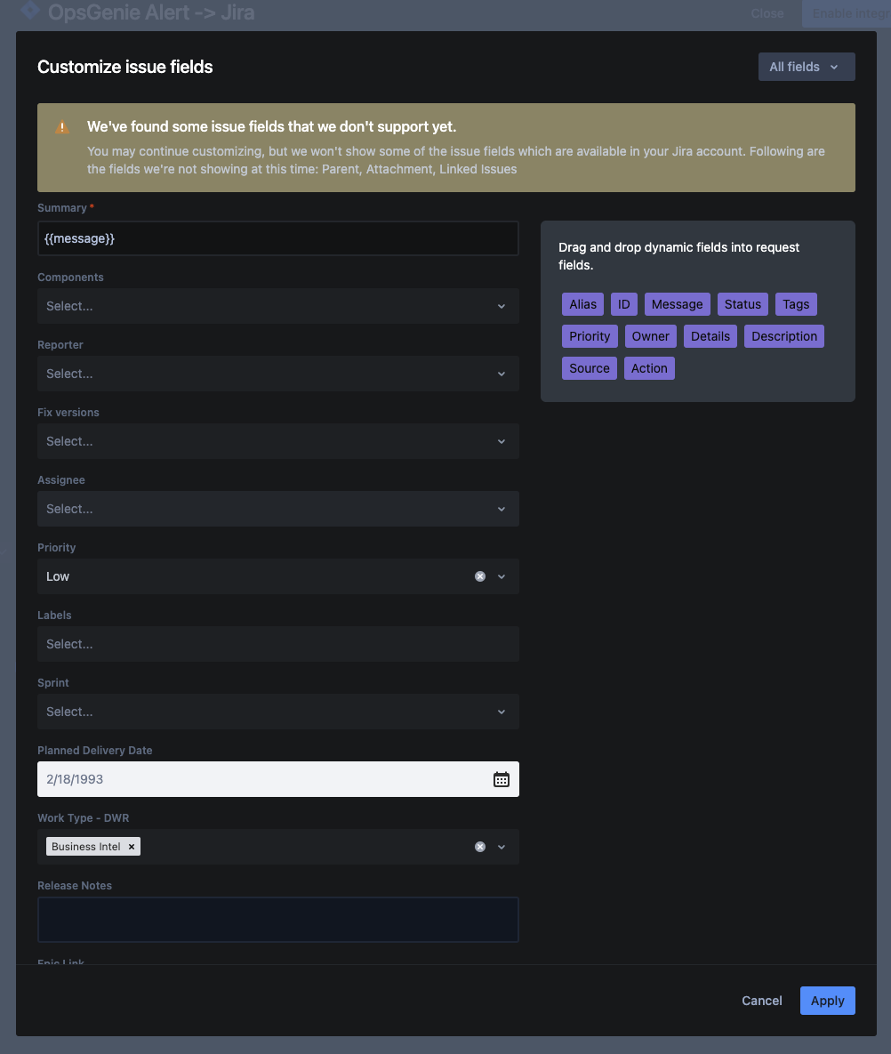 Opsgenie Alert Jira Issue Not Copying Over The 