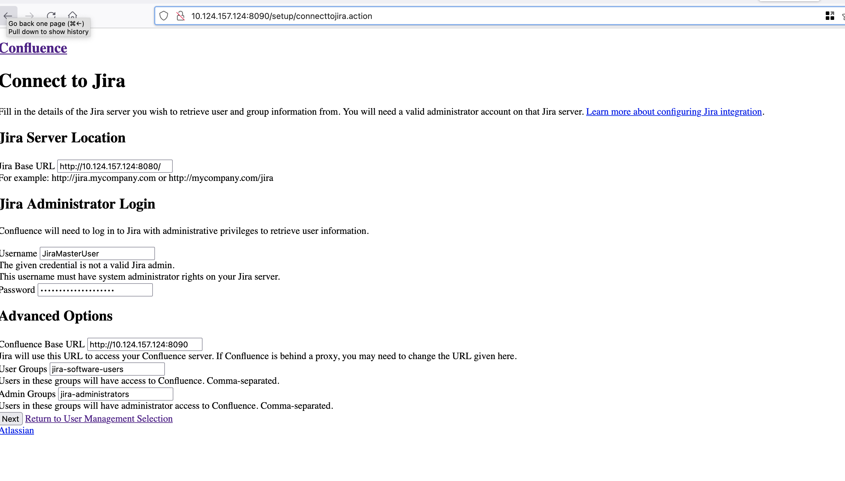 Confluence Set Up Page Not Loading Properly