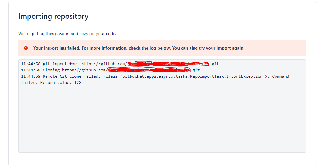 Trying To Import A Git Repository To Bitbucket