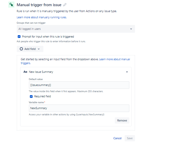Request input from users when a Manual rule is tri... - Atlassian Community