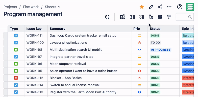 Having tasks appear under the EPIC tasks are linke...