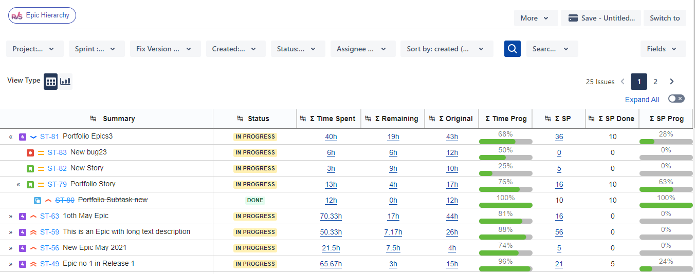 Having tasks appear under the EPIC tasks are linke...