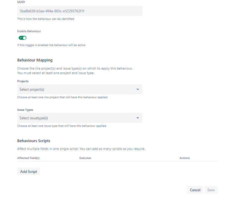Behavior Fields Not Showing On Script Runner In Ji