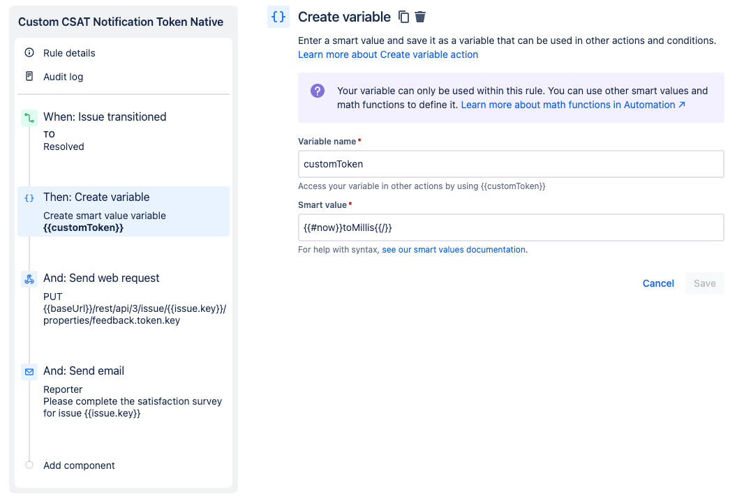 Jira Service Management Create a unique token for custom satisfaction ...