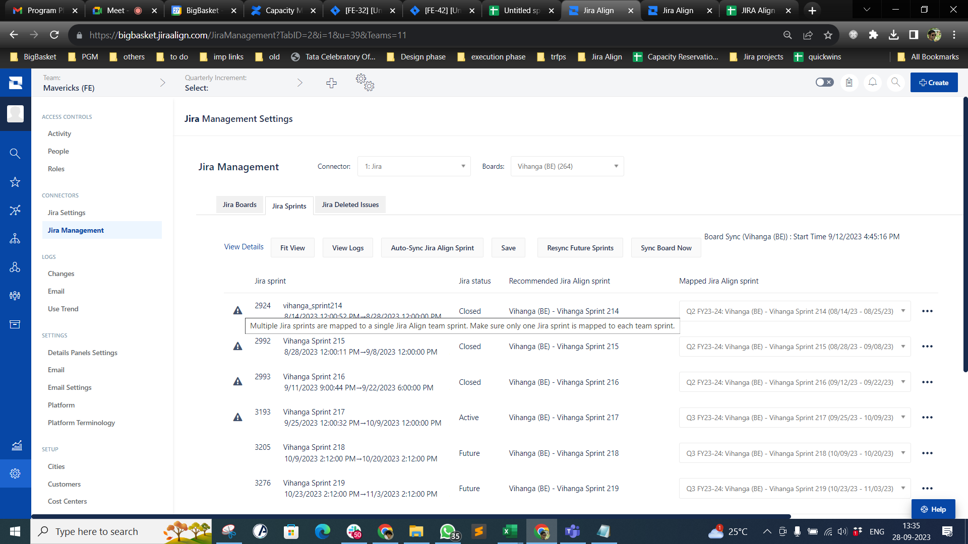 Getting Error Multiple Jira Align Sprints Are Map