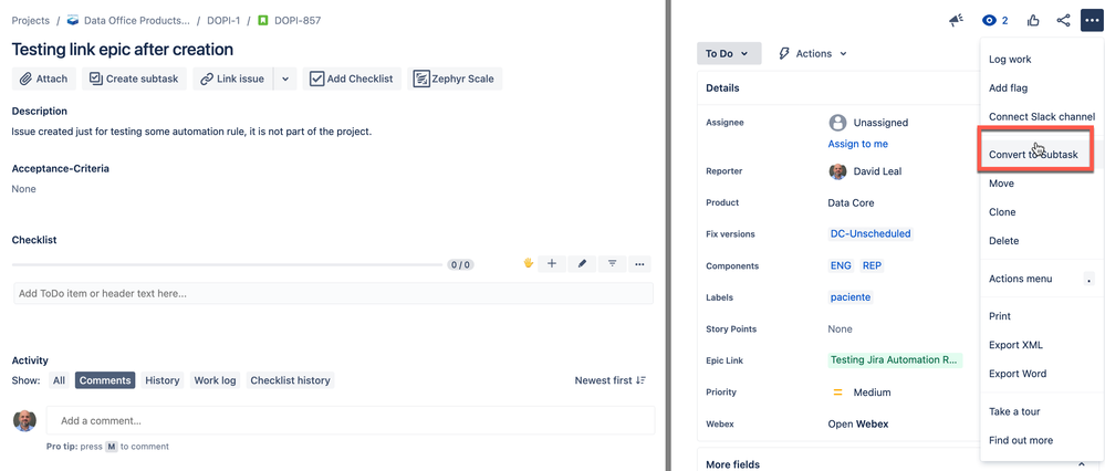 How to create subtasks in Jira for a project? - Atlassian Community