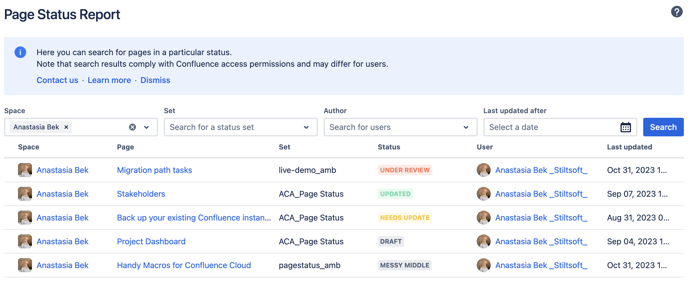 Solved Get Confluence Status And Page Name From Page