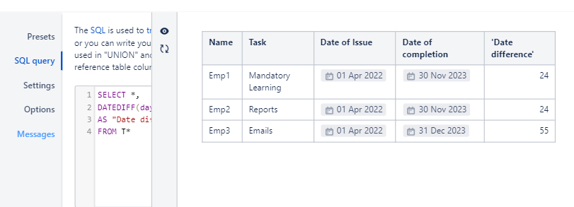 Solved: Table Transformer with SQL for difference in dates...