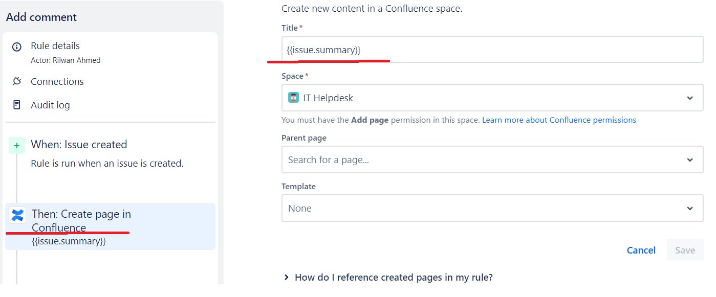 How to use automation to create a confluence page