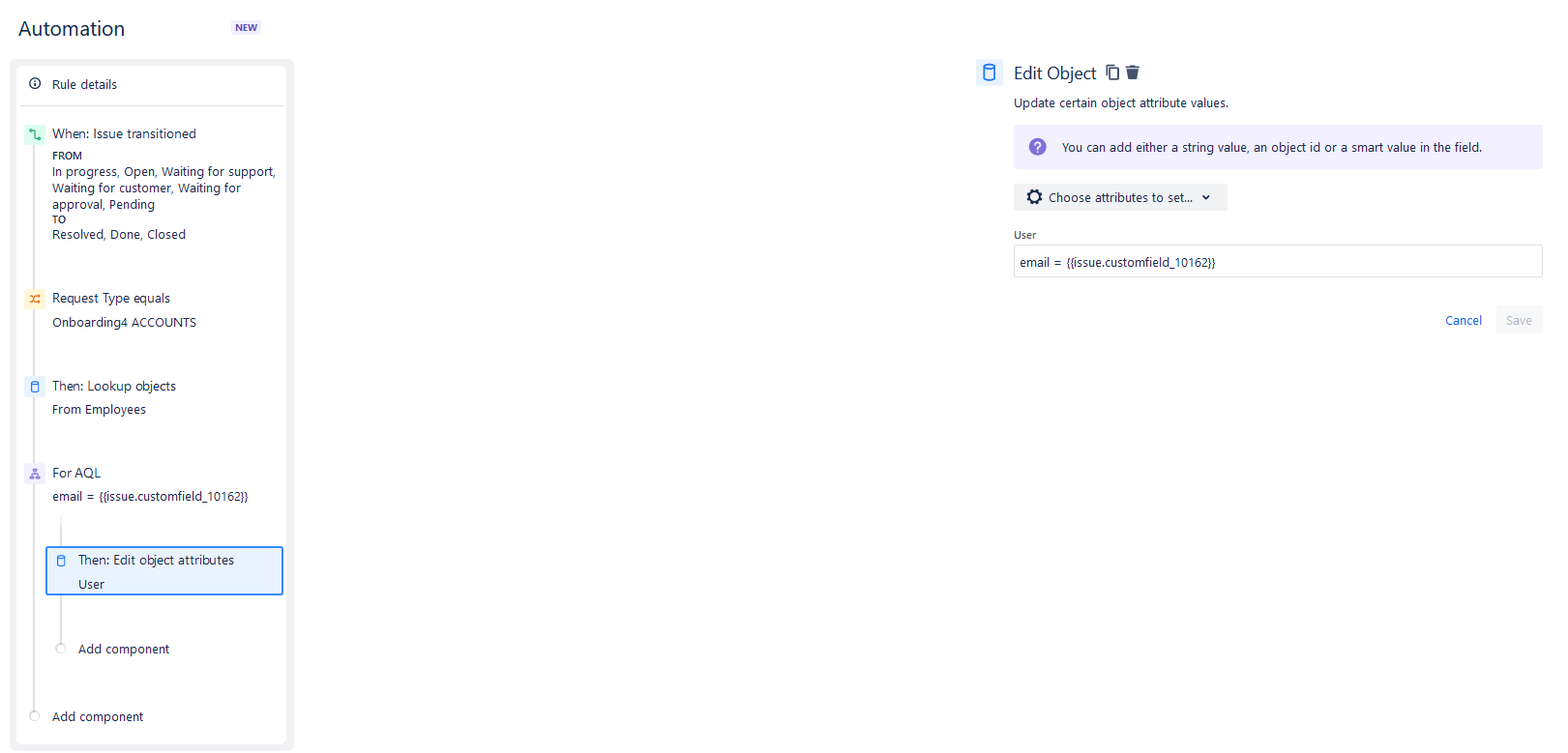 Solved Jira Automations Edit Object Attributes Vs Edit A 3451