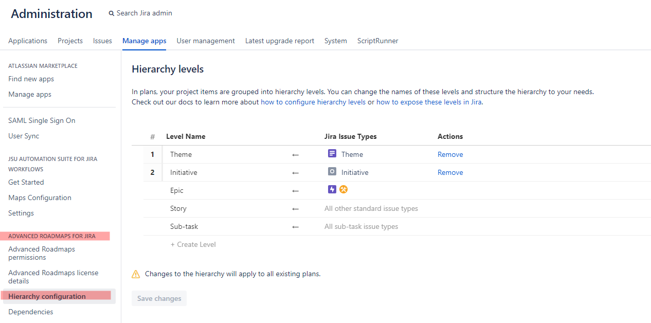 How to set Hierarchy for Initiative/ Epic