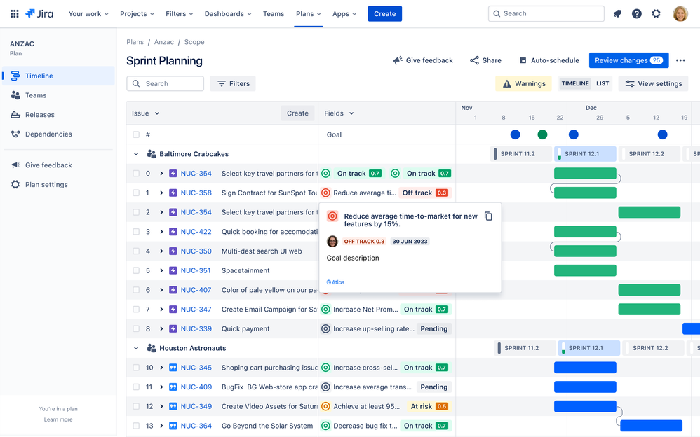 Atlas goals in Jira Software Cloud timeline and pl... - Atlassian Community