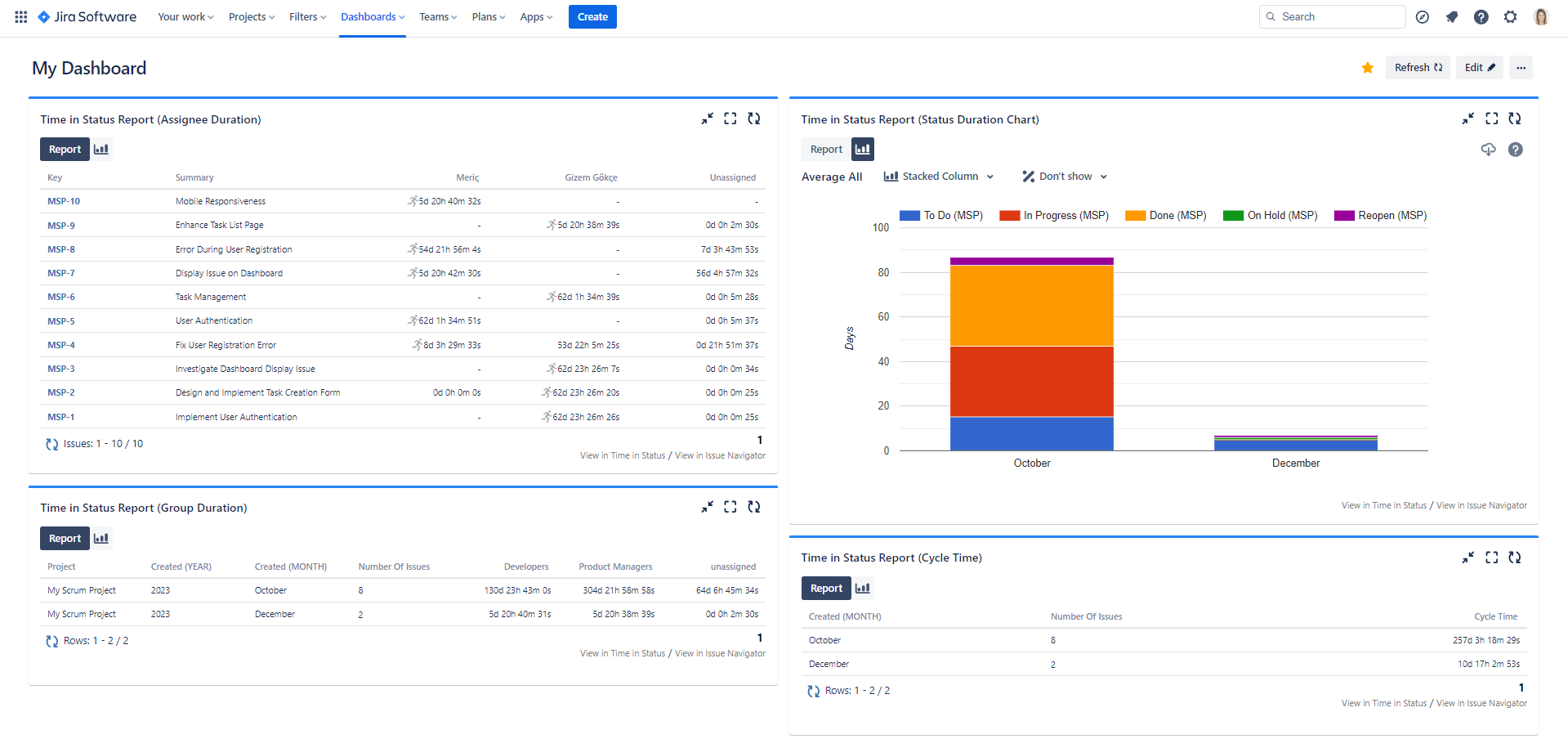 Charts Based On Time In Status Functionality For J