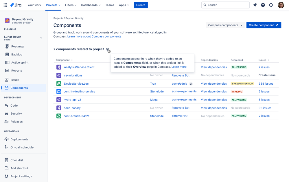 Use Compass components in Jira Software to underst... - Atlassian Community