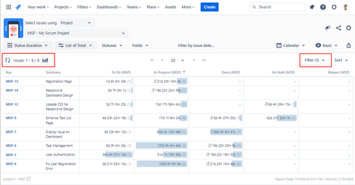 Filter status changes by date