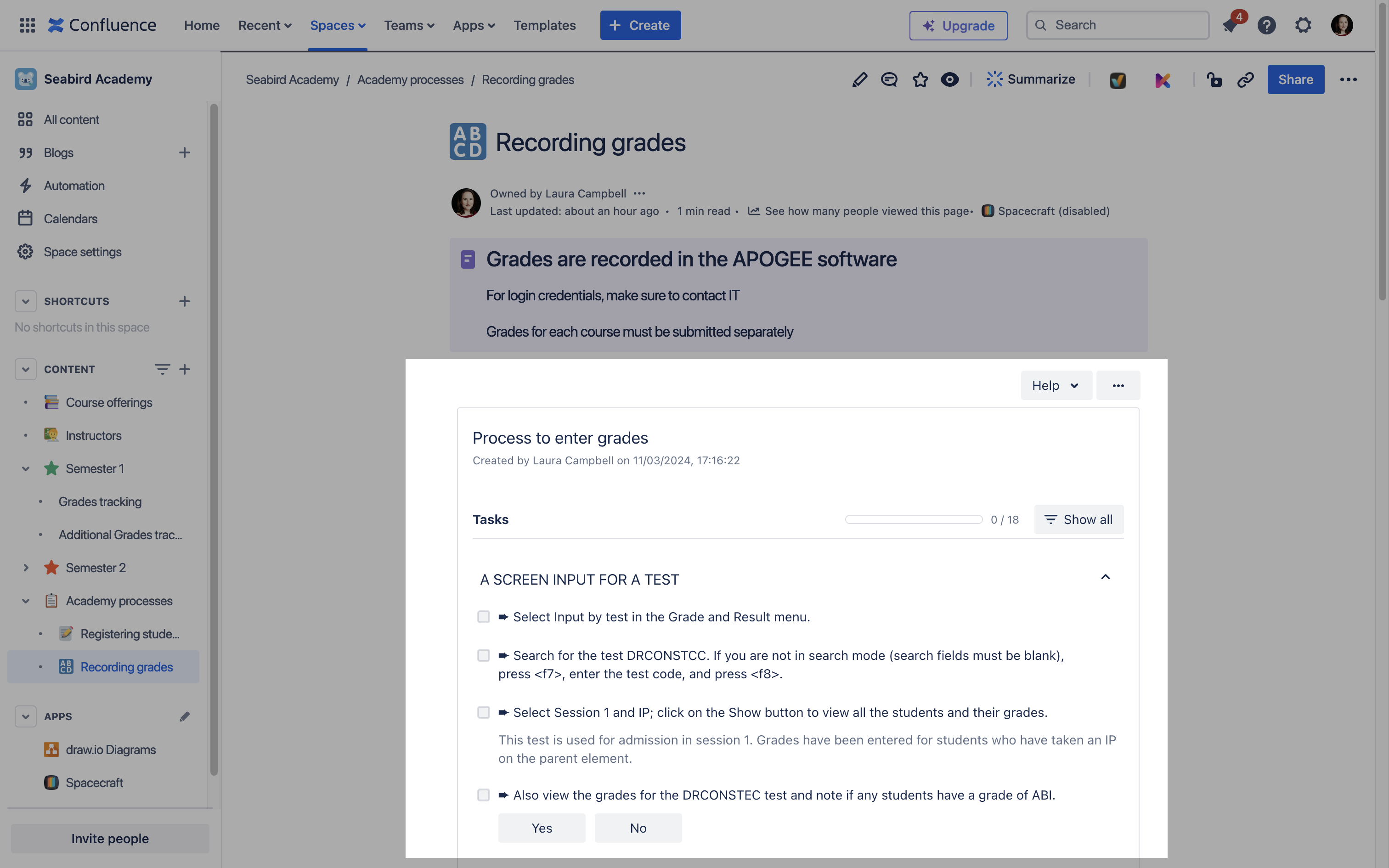 Checklist in Confluence