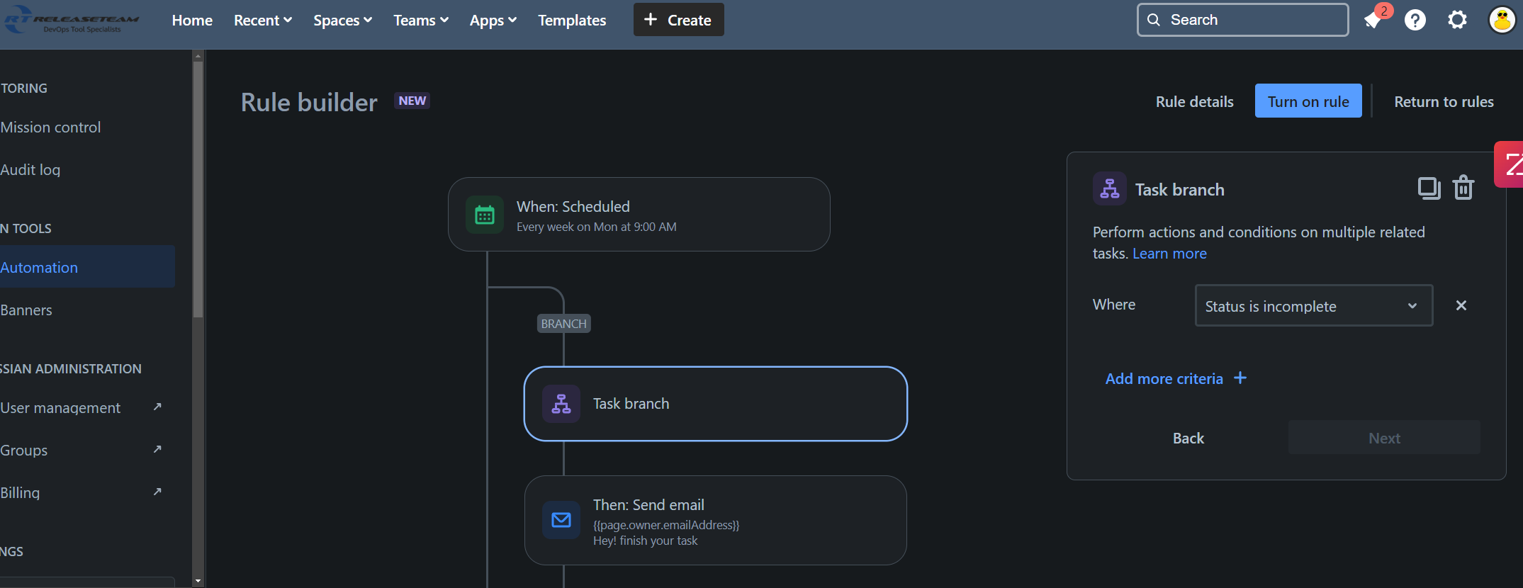 Automation Rule For Incomplete Action Itemstask I