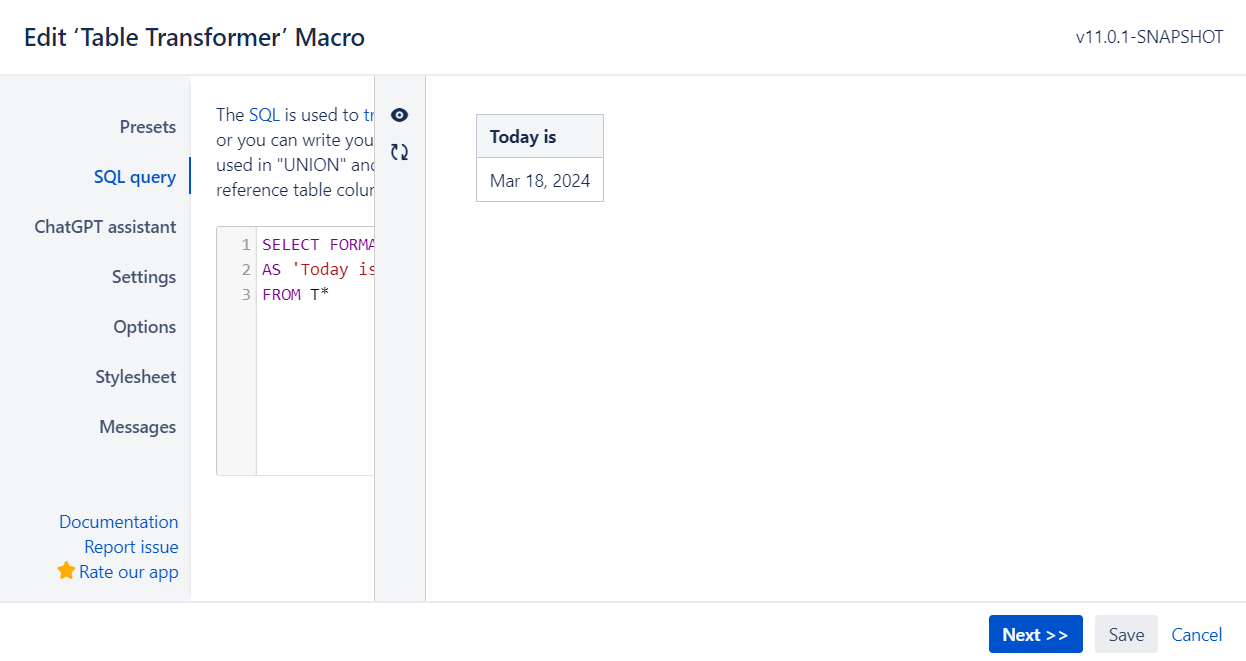 How to show today's date in confluence page