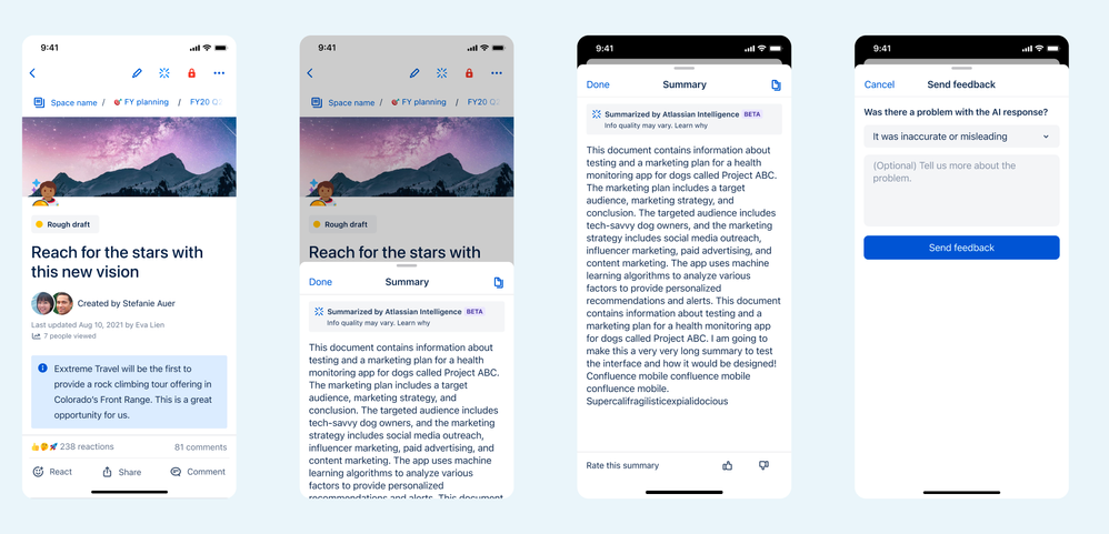 Confluence Mobile now has Atlassian Intelligence (AI) capabilities Confluence Mobile now has Atlassian Intelligence (AI) capabilities