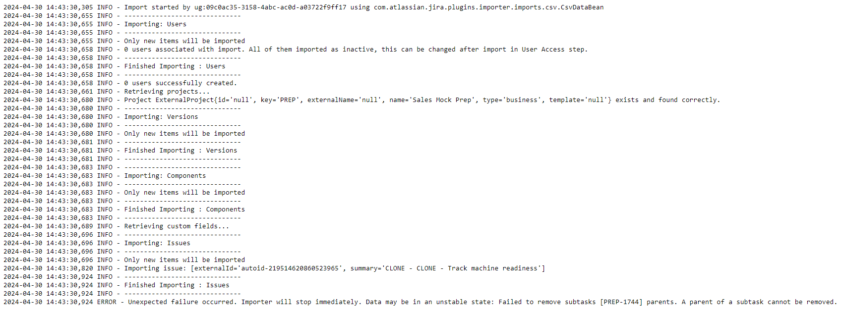 Update Existing Issues Using Csv Import Does Not W