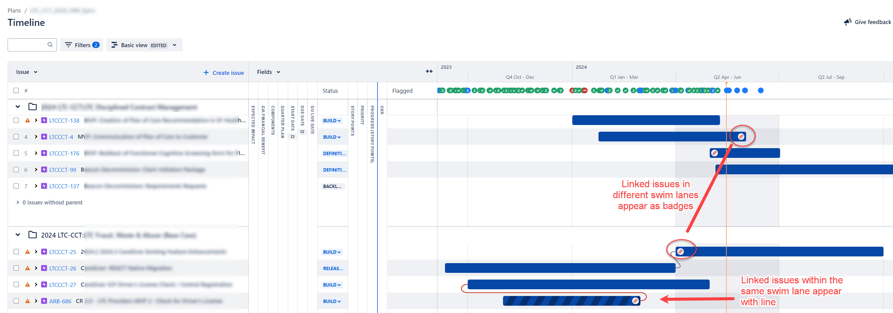 How to display links as strings across swim lanes ...