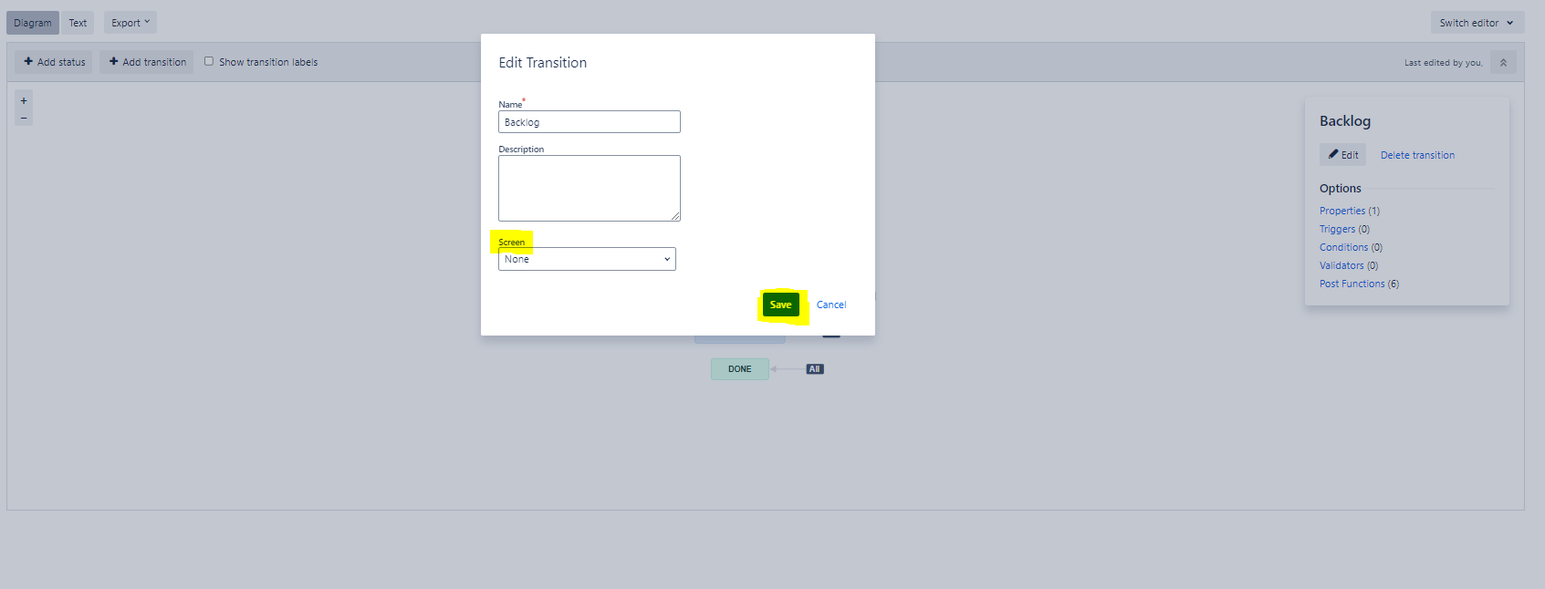 How To Associate Screen With A Transition In Jira