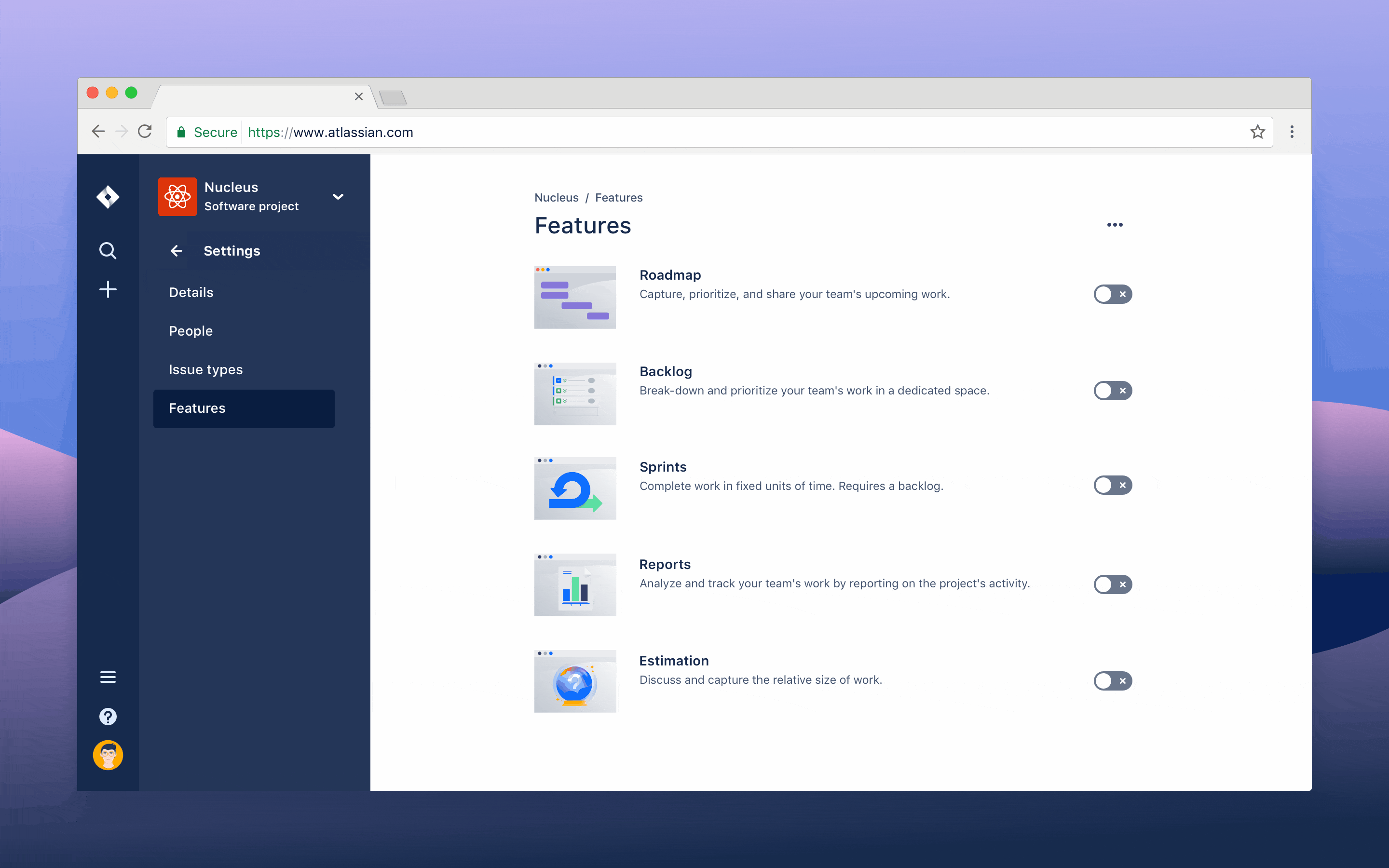 Jira Software next-gen projects Features project setting