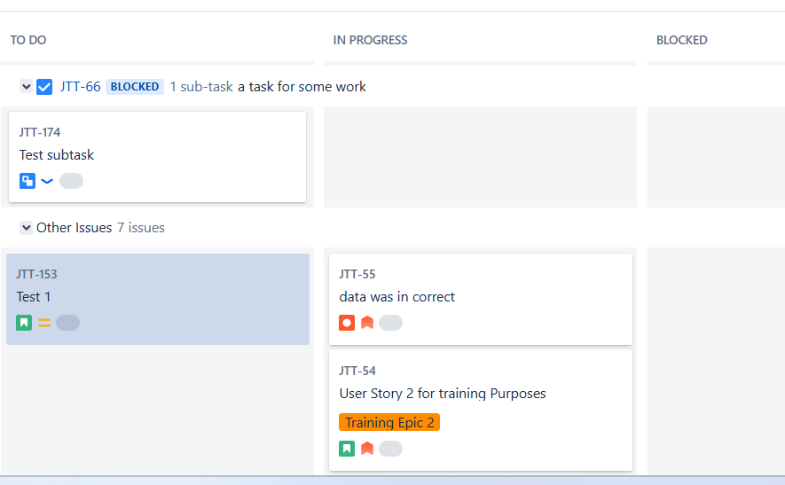 Swim-lane view by user story issue