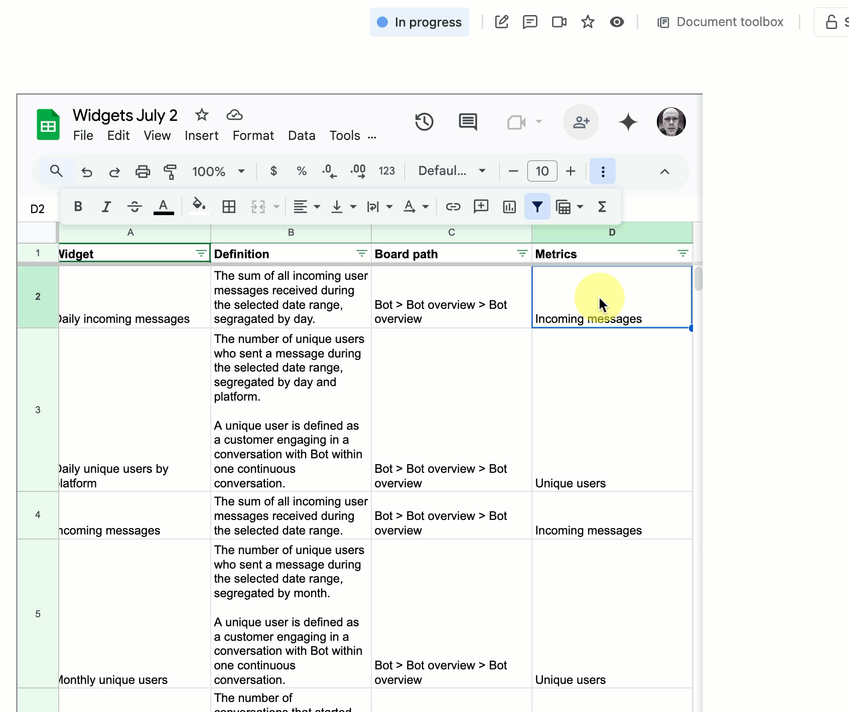 Google sheets text color
