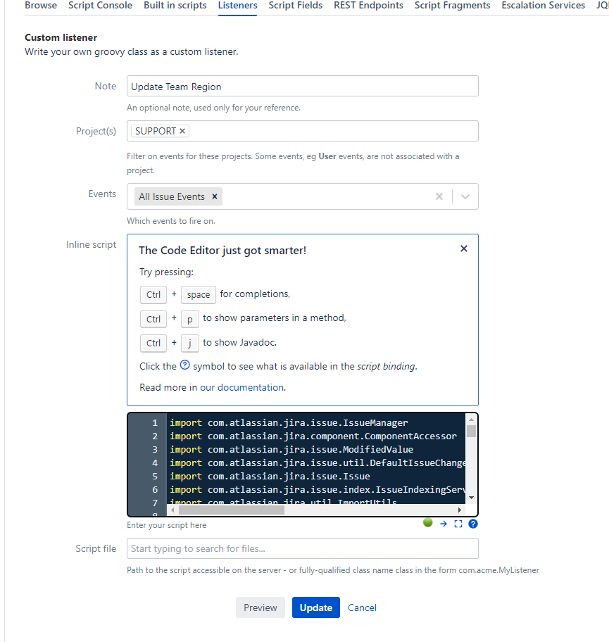 Script runner - updating a custom field (select li...