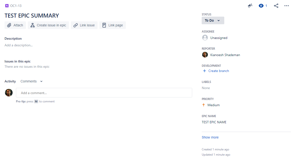 Epic summary shows when linking story to Epic