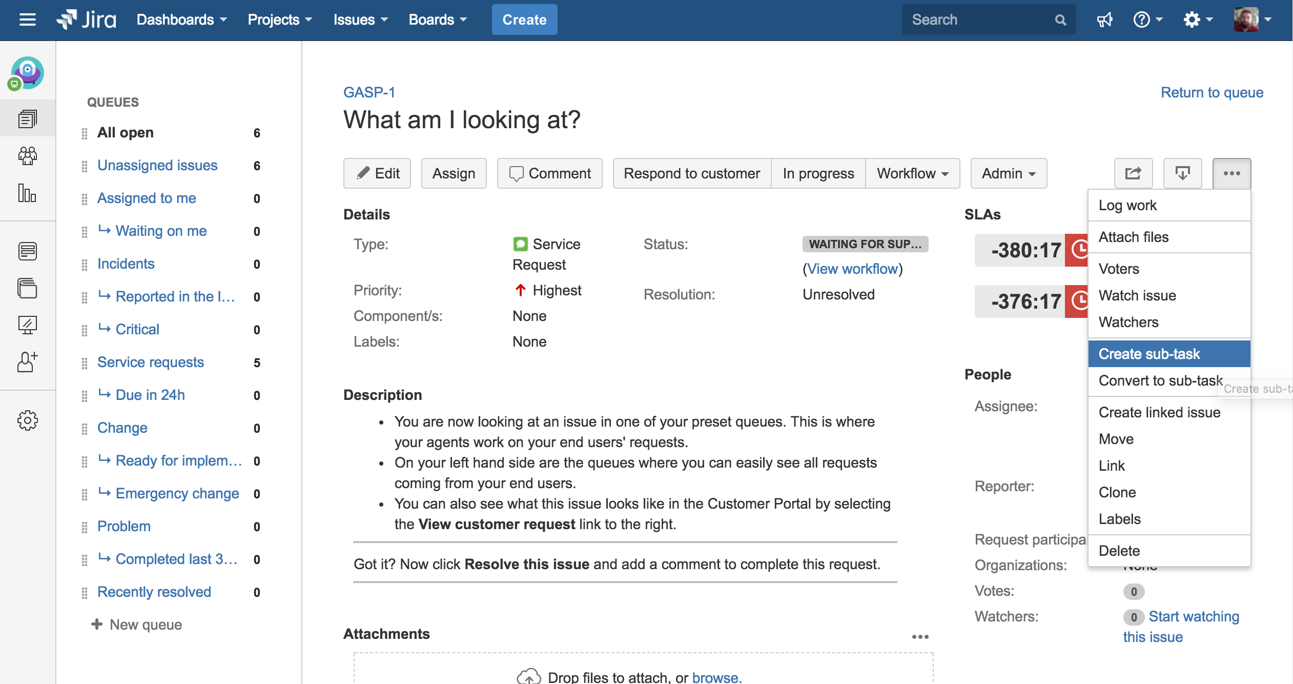 Generating Sub Tasks Off A Service Request