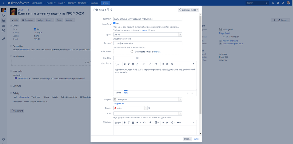 Solved Can T Set Sprint Value For Created Task With Autom