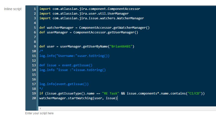 Post Function Script To Add A Watcher For Specific 