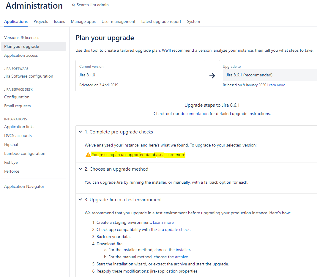 Unsupported Database In Plan Your Upgrade Giving I