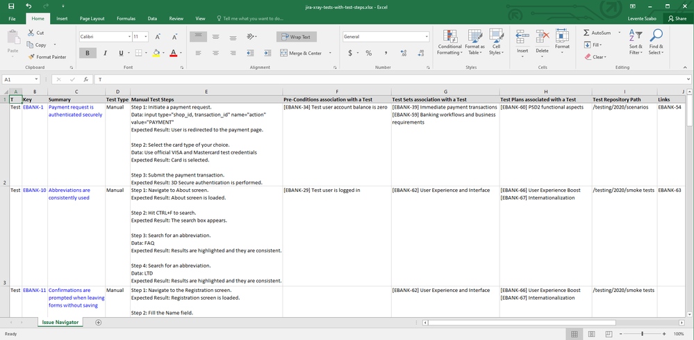 bulk export of all tests in csv created by XRay