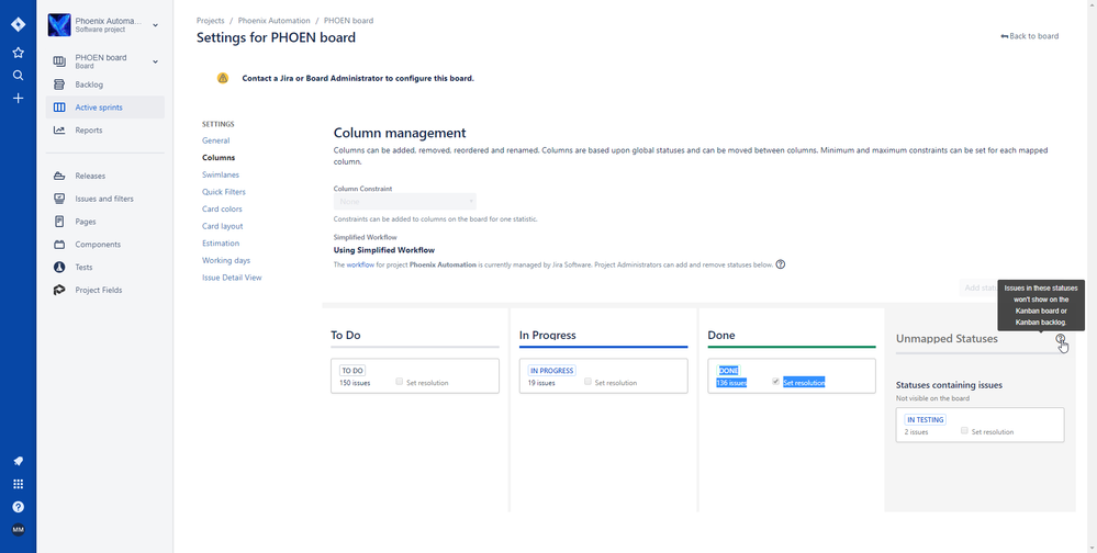 How to map an Unmapped status to the Active Sprint...