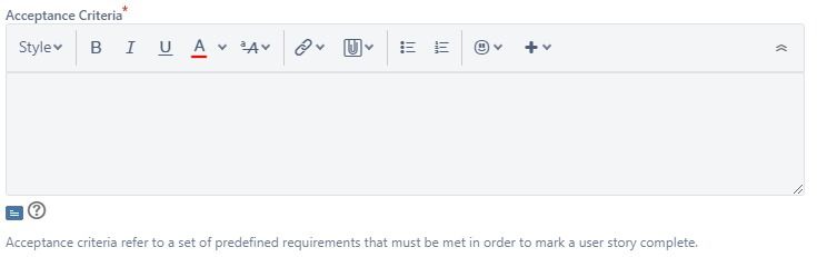 Jira Scrum add acceptance criteria per user story