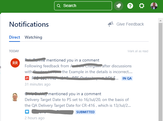 Solved: Jira Notifications Inbox - what shown?